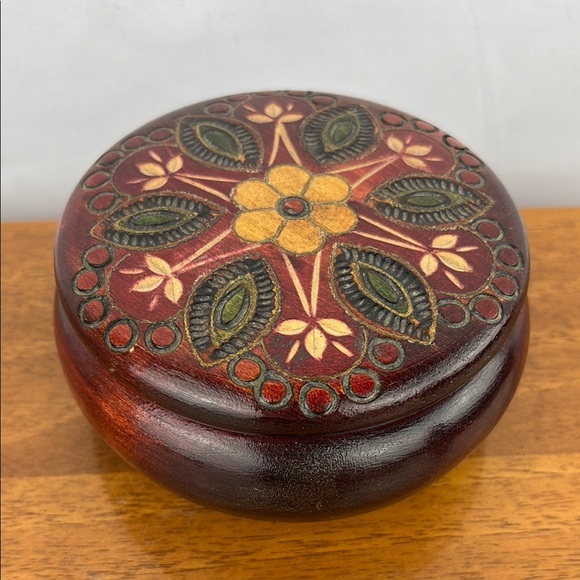 Vintage | Accents | Hand Carved Wooden Polish Folk Art Round Trinket ...